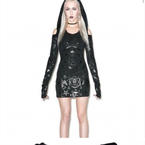 Killstar | Dresses | Killstar Occult Hooded Cold Shoulder Bodycon Mini Dress | Poshmark